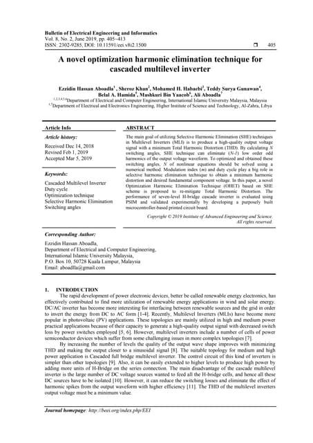 A Novel Optimization Harmonic Elimination Technique For Cascaded