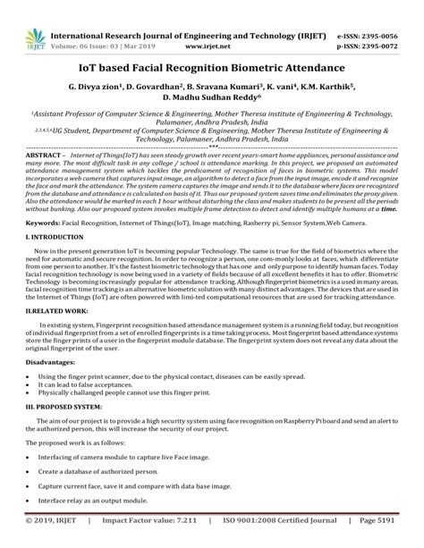 Iot Facial Recognition Attendance System Research Paper
