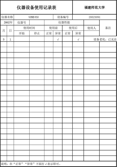 仪器设备使用记录表 Word文档在线阅读与下载 无忧文档