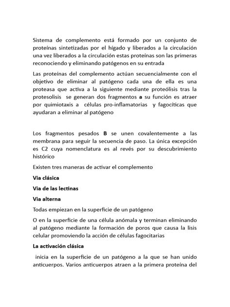 Sistema De Complemento Pdf Sistema Complementario Inmunología