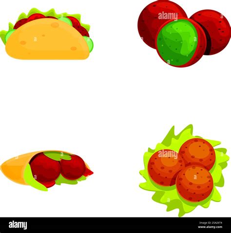 Fresh Falafel Icons Set Cartoon Vector Falafel Full Of Meat And Fresh
