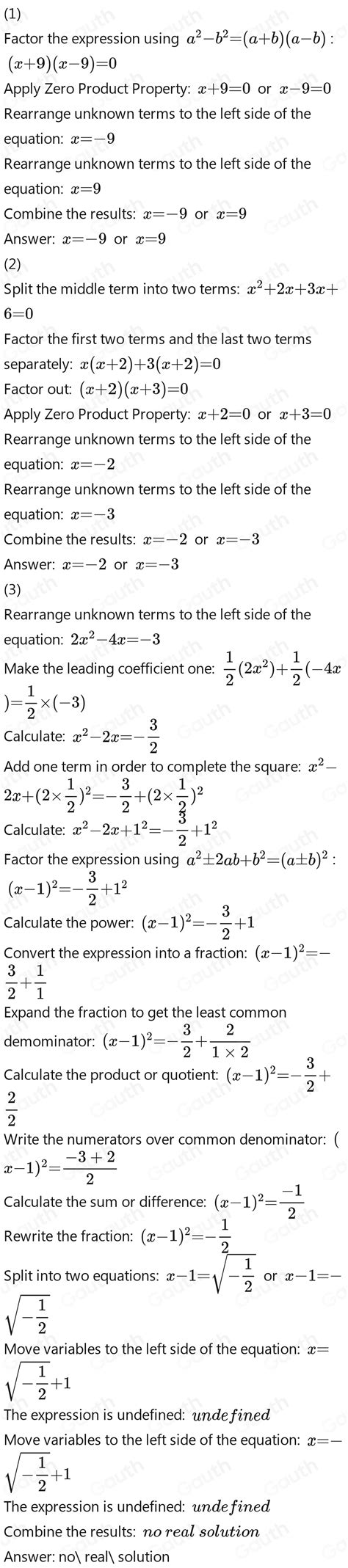 Solved B Solve The Quadratic Equation Using Appropriate Method