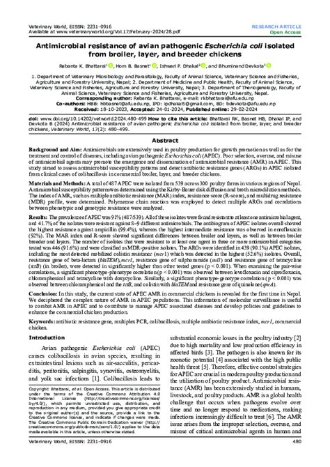 Pdf Antimicrobial Resistance Of Avian Pathogenic Escherichia Coli