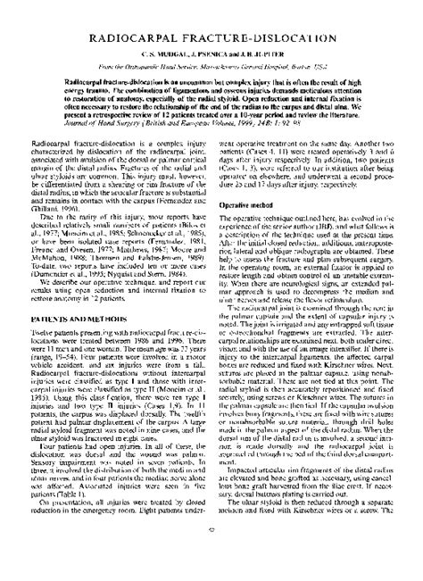 Pdf Radiocarpal Fracture Dislocation