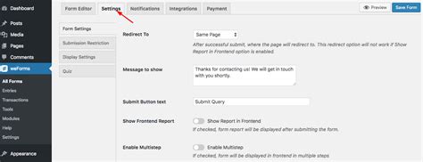 Form Settings Weforms Pro