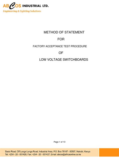 Factory Acceptance Test Fat Procedure Of Lv Switchboards Pdf Physical Sciences Metrology