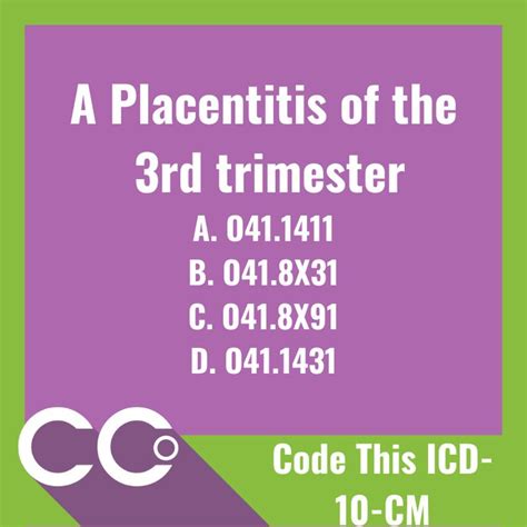 A Purple And Green Poster With The Words Code This Icd 10 Cm