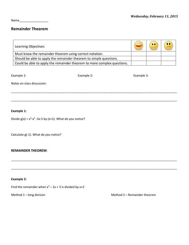 Remainder Theorem Additional Maths By Almaio Teaching Resources Tes
