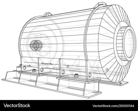 Detailed Wireframe Engine Diagram Royalty Free Vector Image