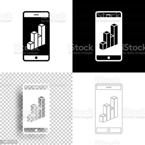 3d 차트가 있는 스마트폰 디자인 아이콘입니다 빈 흰색 및 검은색 배경 선 아이콘 3차원 형태에 대한 스톡 벡터 아트 및 기타