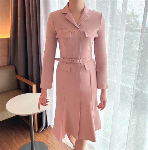 글라비 44 77 단아한 무드 벨트 머메이드원피스 빅사이즈 여성 정장 카라넥 벨라 원피스