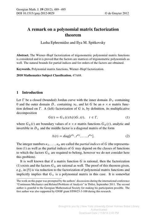 Pdf A Remark On A Polynomial Matrix Factorization Theorem