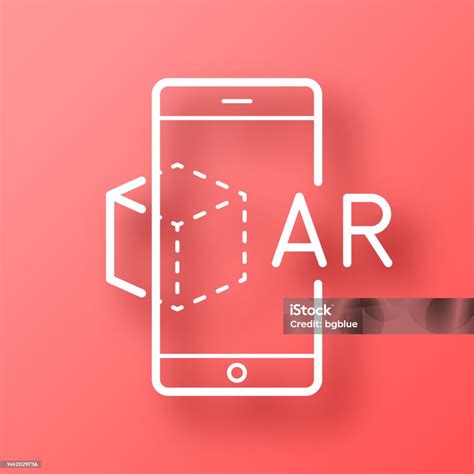 Ar 스마트폰으로 증강 현실 그림자가 있는 빨간색 배경의 아이콘 360도 촬영에 대한 스톡 벡터 아트 및 기타 이미지 360도 촬영 3차원 형태 가상현실 Istock