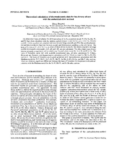 Pdf Theoretical Calculation Of Thermodynamic Data For Bcc Binary