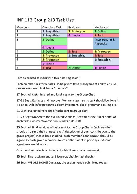 INF 112 Group 213 Task List INF 112 Group 213 Task List Member