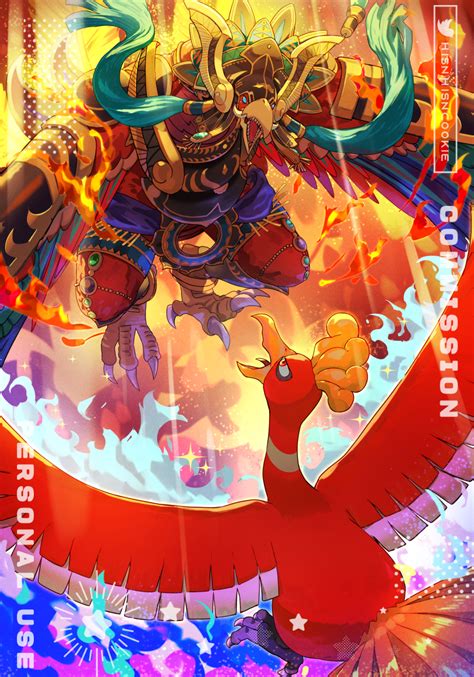 Ho Oh And Sacred Fire King Garunix Pokemon And 1 More Drawn By Hsin