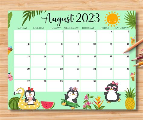 EDITABLE August 2023 Calendar Cheerful Summer With Cute Etsy Australia