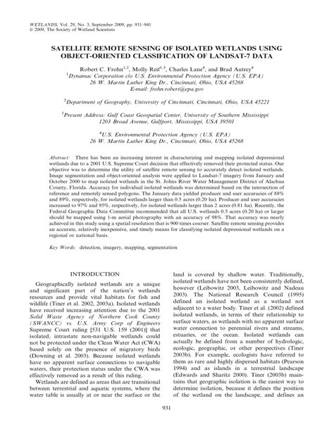 Pdf Satellite Remote Sensing Of Isolated Wetlands Using Object Oriented Classification Of