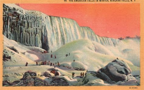 Vintage Postcard 1930 S The American Falls In Winter Niagara Falls New