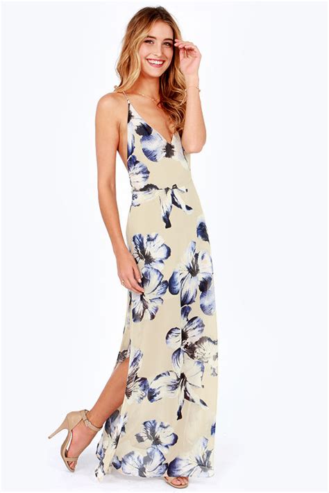 Cute Beige Dress Floral Print Dress Maxi Dress 5200 Lulus