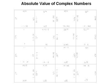 Absolute Value Of Complex Numbers Fun Square Puzzle By Graff S Math Store