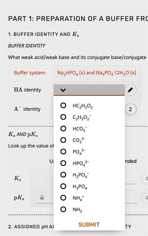 Solved Part 1 Preparation Of A Buffer Solution Buffer Identity And Ka