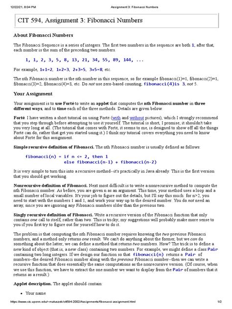Assignment 3 Fibonacci Numbers Pdf Recursion Function Mathematics