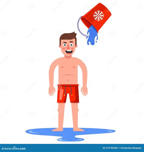 A Naked Man Pours Himself Water From A Bucket Stock Vector Illustration Of Stream Dousing