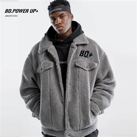 Bdpower Up加厚羊羔绒外套男宽松绣花复古运动夹克外套男潮牌虎窝淘