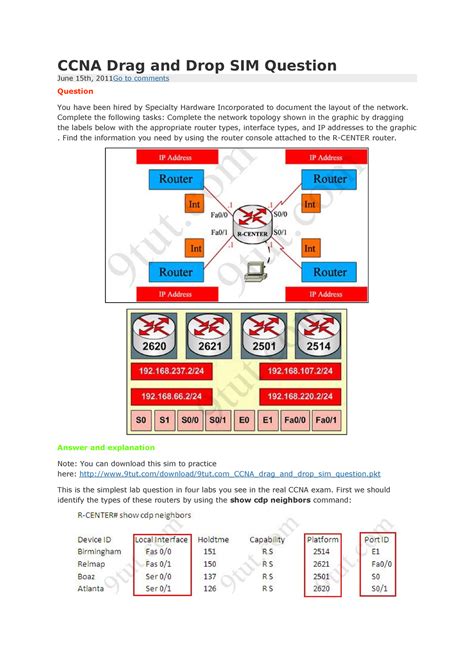 CCNA Drag And Drop SIM Question Complete The Following Tasks Complete The Network Topology