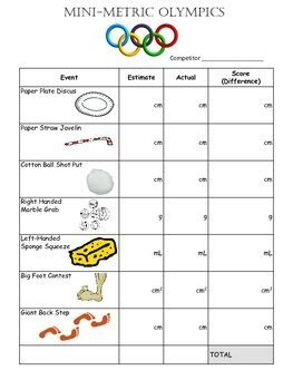 Mini Metric Olympics Measurement Activity By Emily Kiser TpT