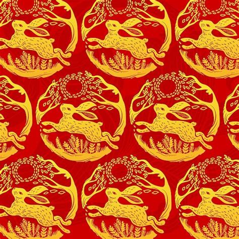 中国风兔子花纹背景矢量图设计素材