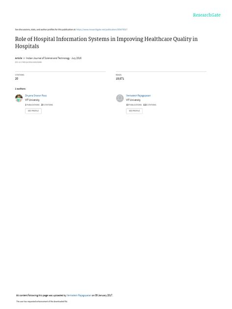 Role Of Hospital Information Systems In Improving Pdf Hospital