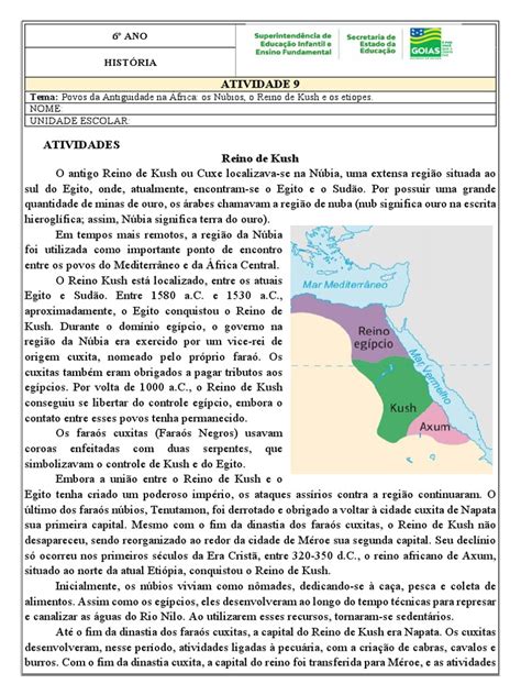 Atividade 9 6o Ano His Povos Da Antiguidde Na Africa Os Nubios O Reino