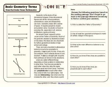 Basic Geometry Terms Worksheet For 4th 5th Grade Lesson Planet