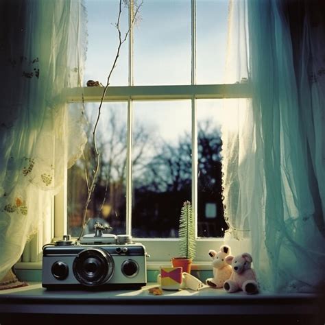 Premium Photo There Is A Teddy Bear Sitting On A Window Sill Next To