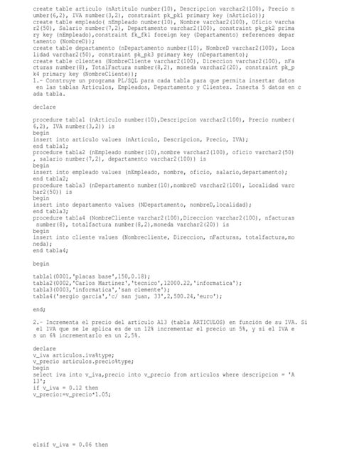 Ejercicios Plsql Pdf Programación De Computadoras Sql