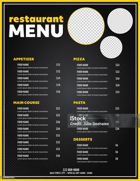 Menu Restoran Tata Letak Desain Hitam Modern Ilustrasi Stok Unduh