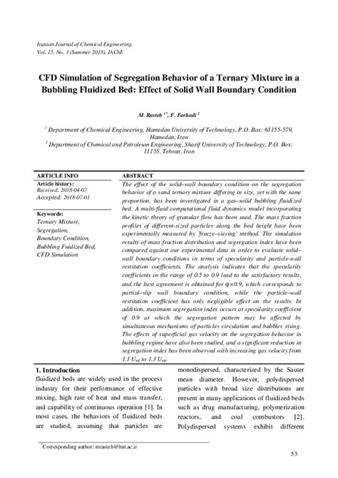 Pdf Cfd Simulation For Segregation Behavior Of A Ternary Mixture In A Bubbling Fluidized Bed