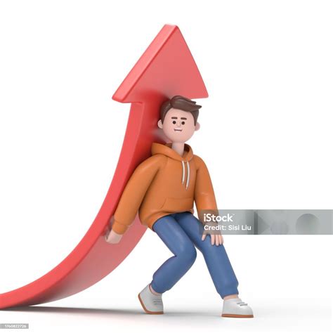 빨간 화살표를 들어 올리는 남성 남자 카디르의 3d 그림 흰색 배경에 3d 렌더링 가공의 인물에 대한 스톡 사진 및 기타 이미지 가공의 인물 개념 건강한 생활방식