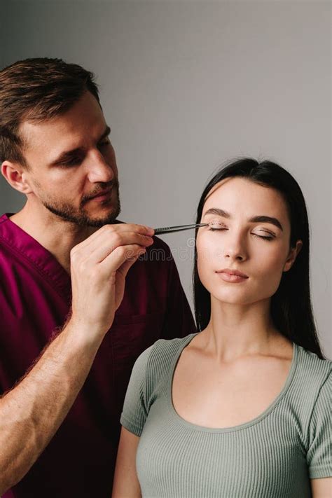 Upper Blepharoplasty Marking Eyelid Surgeon Is Checking Distance In