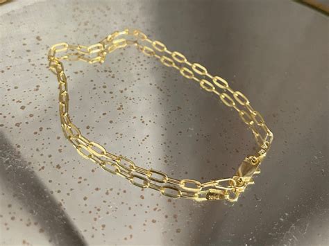 New 10k Solid Gold Paper Clip Chain Bracelet Mint Condition Etsy