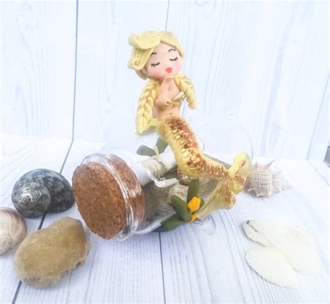 Ime Figurine In Fimo Ooak Little Mermaid On Glass Bottle Etsy