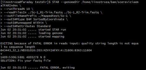 Fatal Error In Reads Input Quality String Length Is Not Equal To