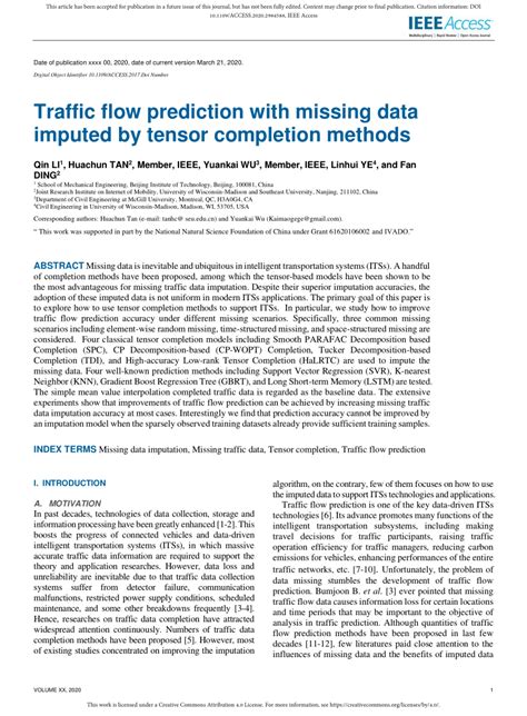 pdf traffic flow prediction with missing data imputed by tensor