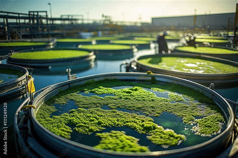 Algae Cultivation Beds In Large Tanks Maintained By Workers Image