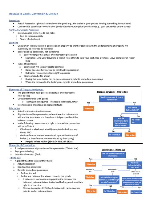Trespass To Goods Exam Notes Trespass To Goods Conversion