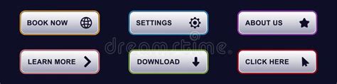 Interactive Button Set With Diverse Icons For Various Functions And