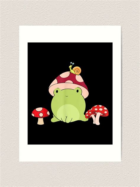 Cottagecore Aesthetic Frog With Mushroom Hat Snail Art Print For Sale