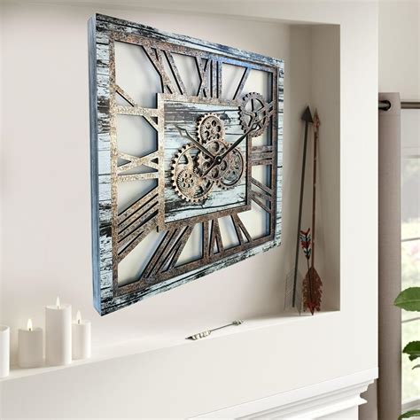 The Gears Clock Reloj de pared cuadrado con engranaje móvil real de pulgadas estilo